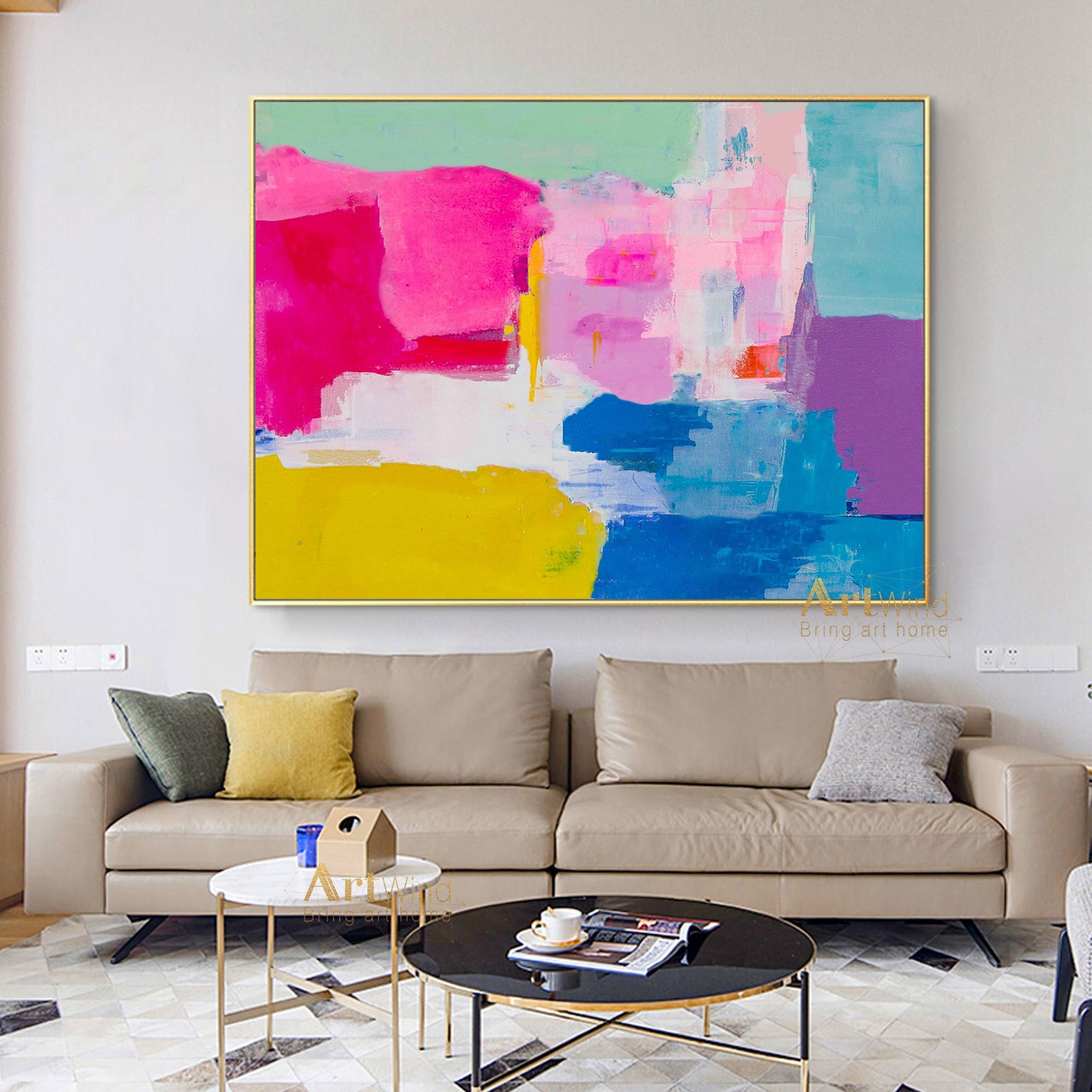 Extra Large Colorful Abstract Painting on Canvas Yellow and | Etsy