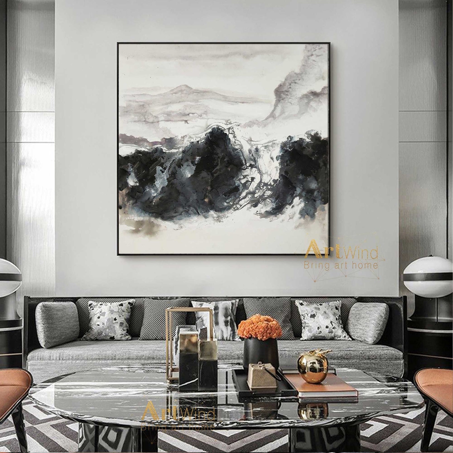 Large Ink Abstract Painting Original Artwork Landscape - Etsy