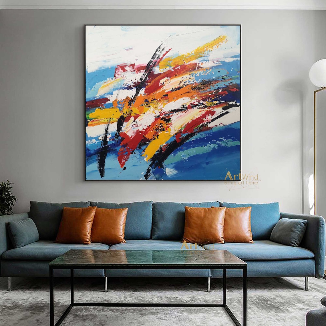 Bright Abstract Painting On Canvas Yellow And White Art Knife | Etsy