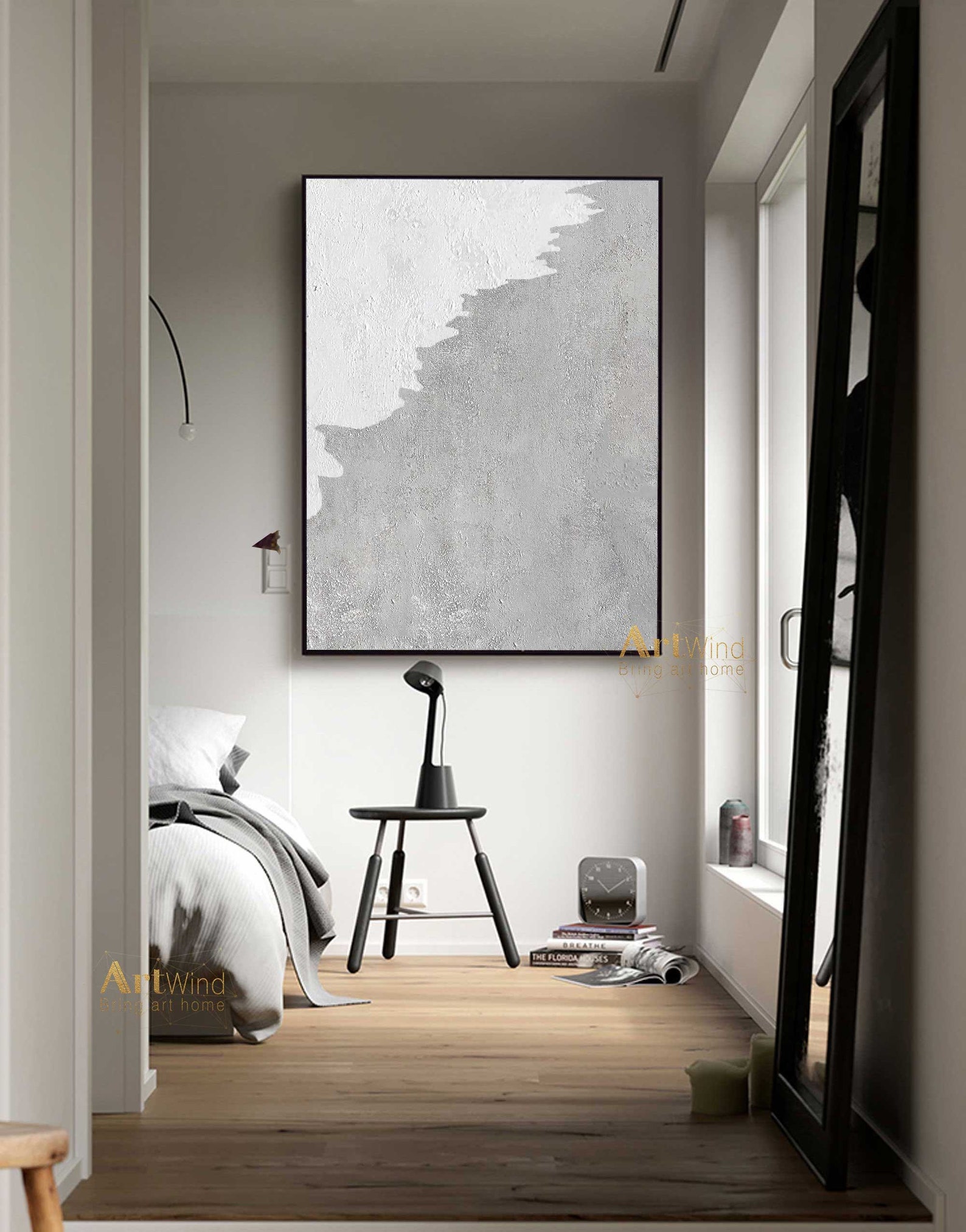 Seaside Abstract Painting Large White and Black Art Modern | Etsy