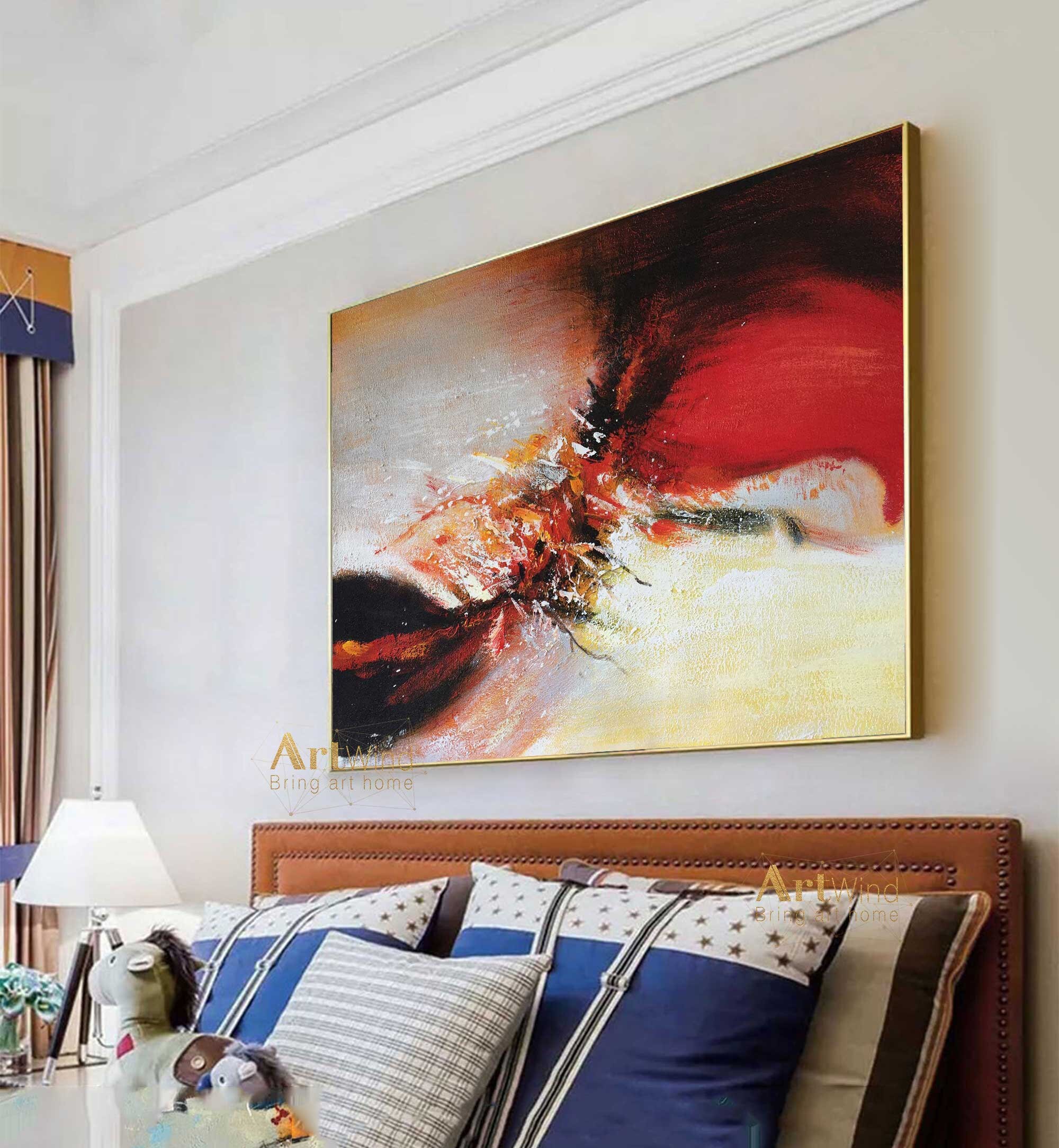 Red Abstract Canvas Art Yellow Minimalist Painting Modern | Etsy