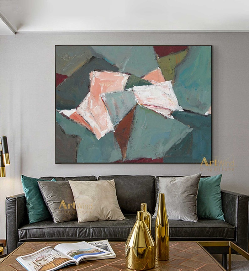 Large Green Abstract Canvas Art Light Green Minimalist | Etsy