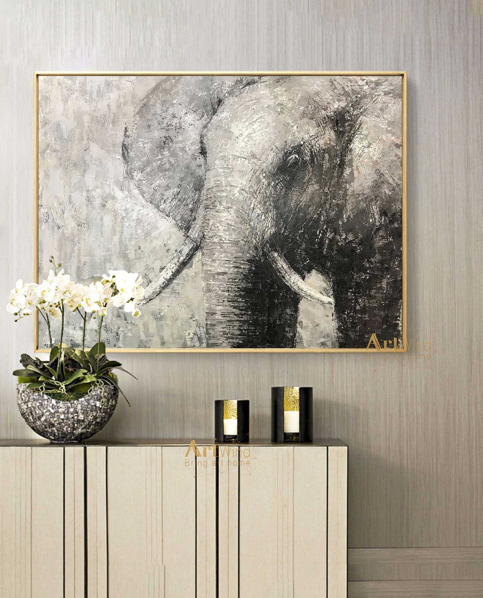 Large Grey Elephant Painting Gray Original Artwork Elephant - Etsy