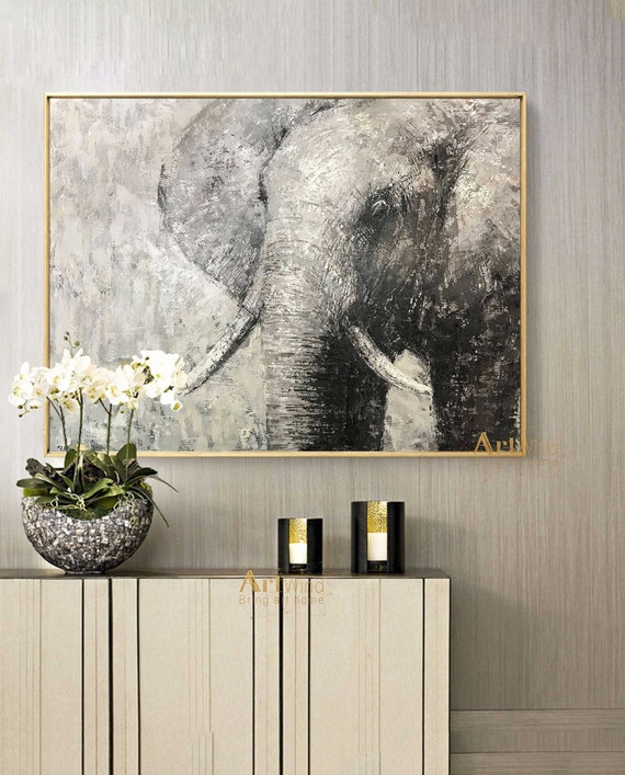 Large Grey Elephant Painting Gray Original Artwork Elephant - Etsy