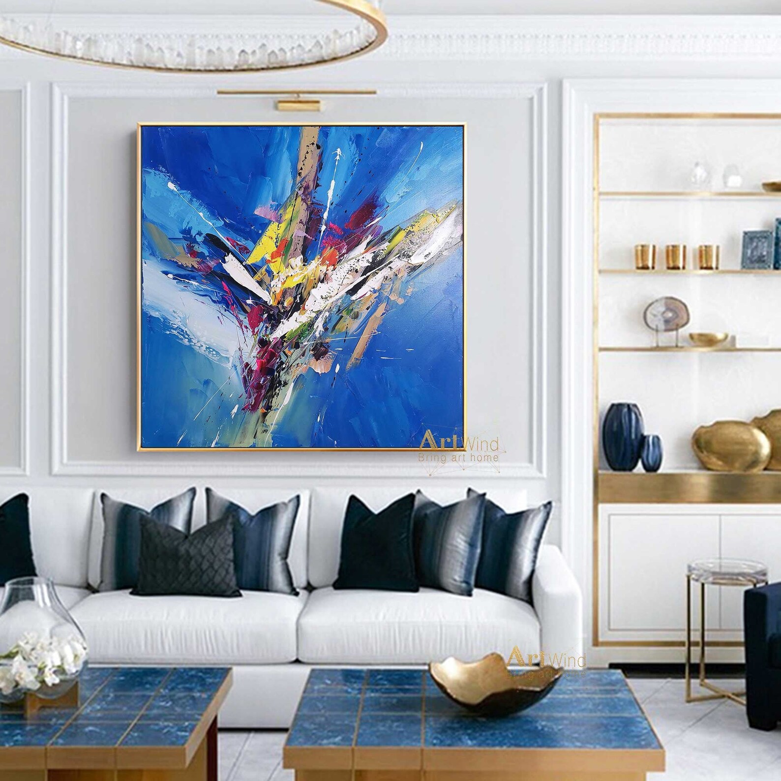 Dark Blue Abstract Canvas Art Modern Wall Art Bright Painting - Etsy