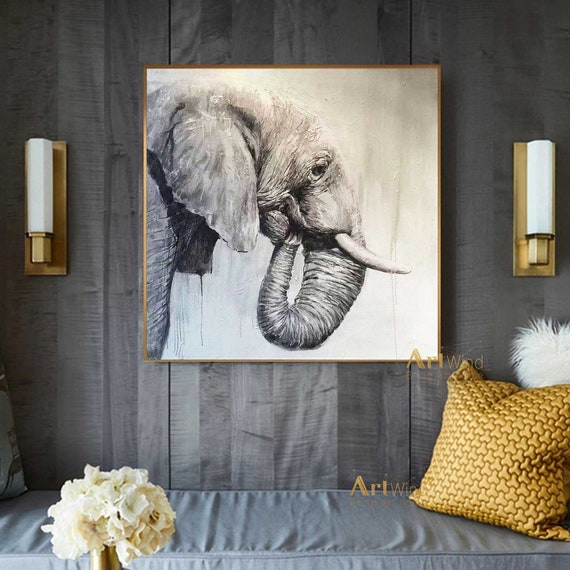 Large Grey Elephant Painting Gray Original Artwork Elephant - Etsy