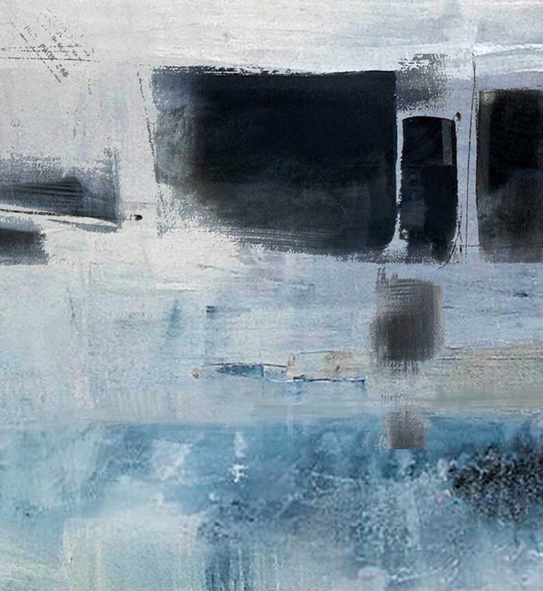 Light Blue Abstract Painting Black Modern Original Artwork | Etsy