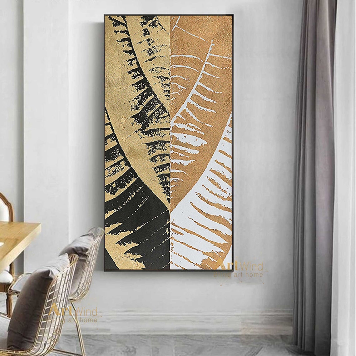 Contemporary Art Gold Leaf Abstract Painting Black And White | Etsy