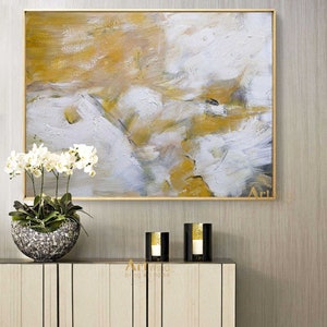 Extra Large Yellow Canvas Art Cloud Abstract Painting White Cloud ...