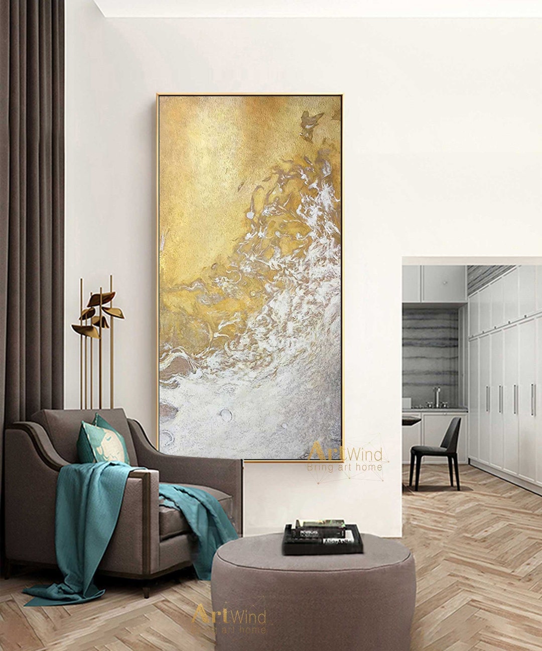 Large Gold Leaf Abstract Painting: White Cloud Canvas Art - Etsy