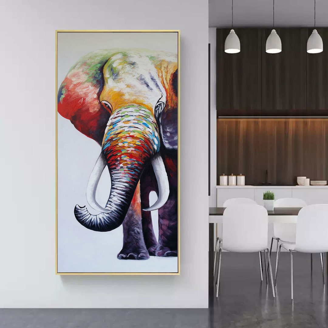 Large Elephant Painting Elephant Canvas Art Colorful Original Artwork ...