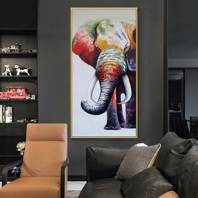 Large Elephant Painting Elephant Canvas Art Colorful Original - Etsy