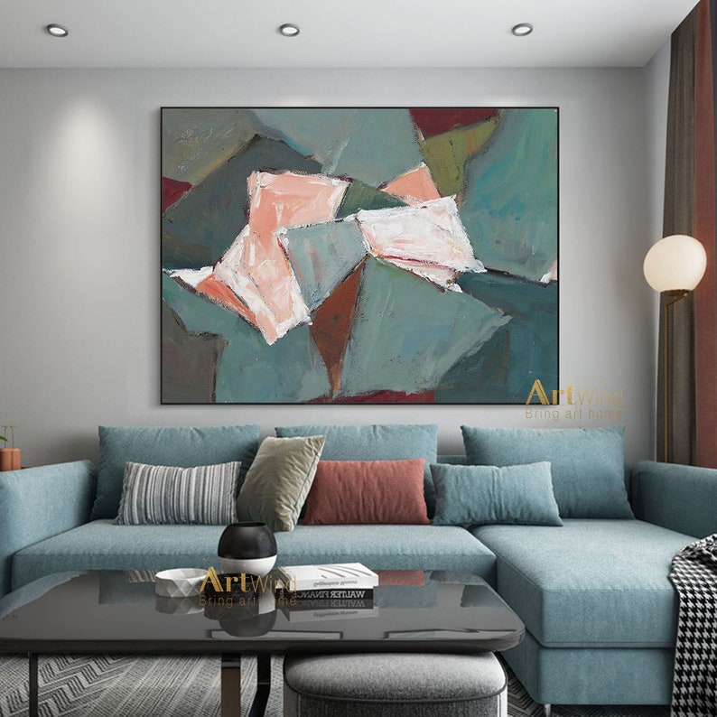 Large Green Abstract Canvas Art Light Green Minimalist - Etsy