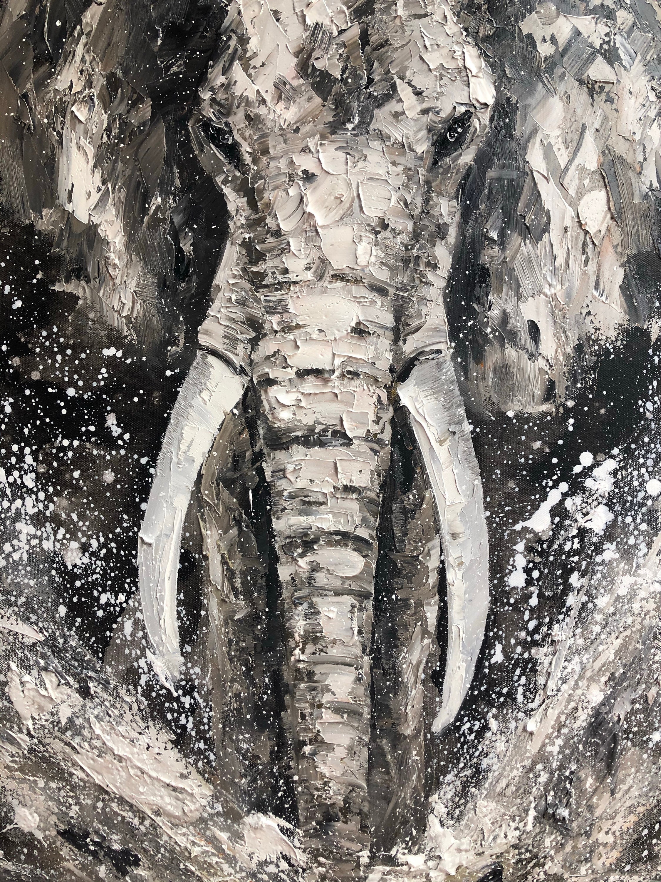 Big Grey Elephant Painting Gray and White Canvas Art Large - Etsy UK