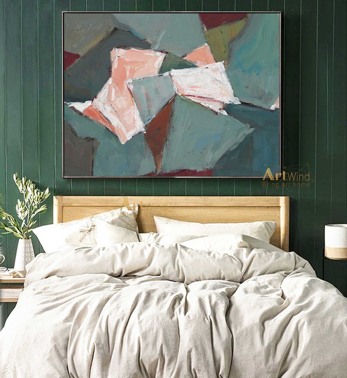 Large Green Abstract Canvas Art Light Green Minimalist | Etsy