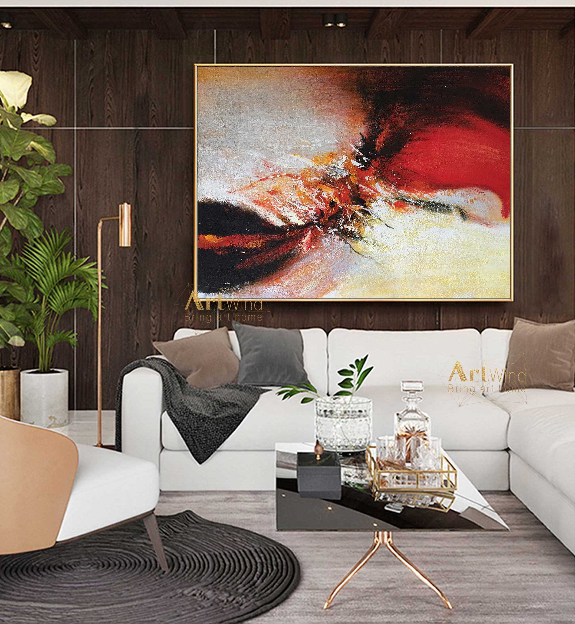 Red Abstract Canvas Art Yellow Minimalist Painting Modern | Etsy