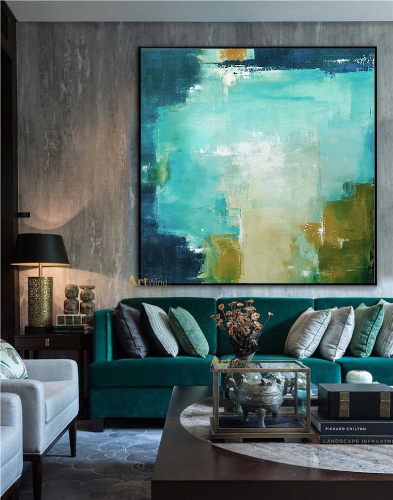 Green Abstract Canvas Art Teal Painting Big Light Green | Etsy