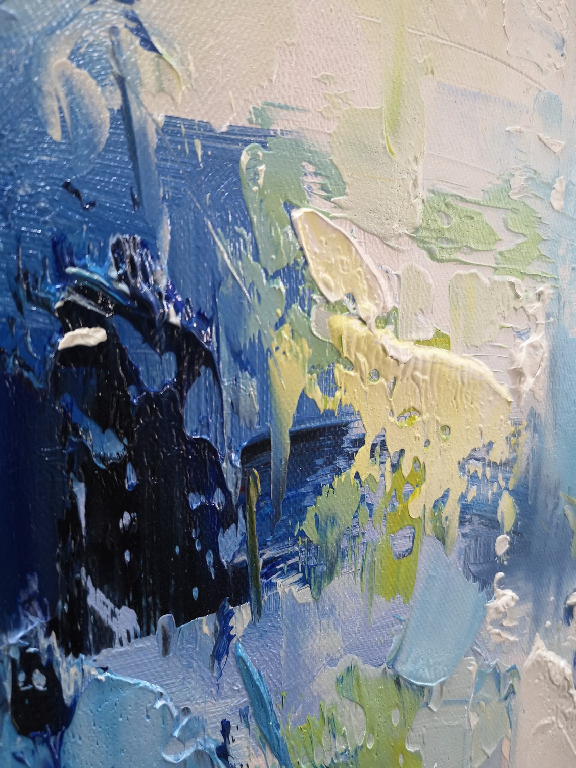 Navy Blue Abstract Painting Ocean Canvas Art White Modern - Etsy