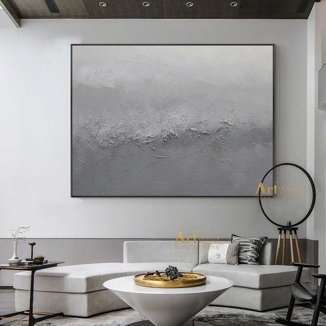 Grey Minimalist Abstract Canvas Art Gray Waves Painting Gray Abstract ...