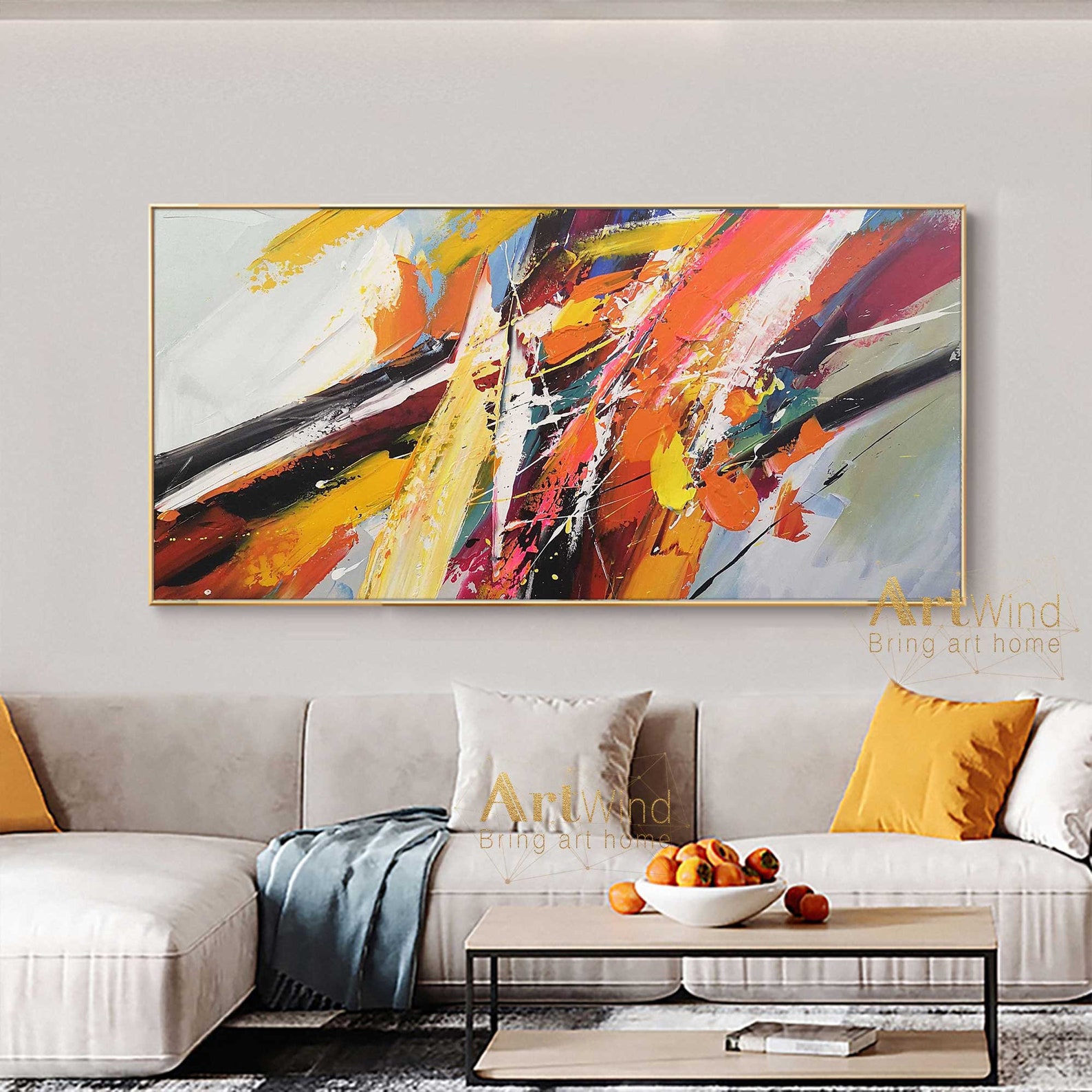 Large Original Colorful Painting Yellow Abstract Canvas Art - Etsy