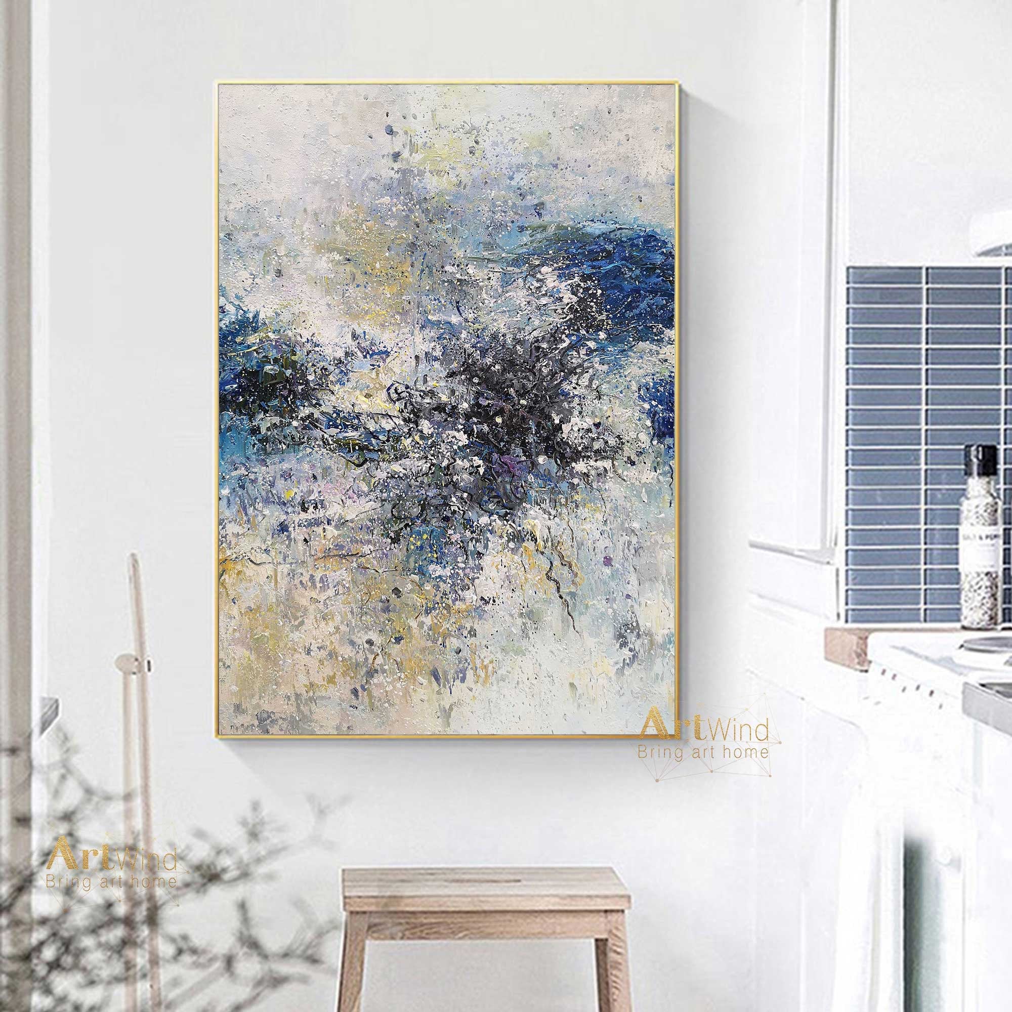 Large Contemporary Art Navy Blue Abstract Painting White And | Etsy