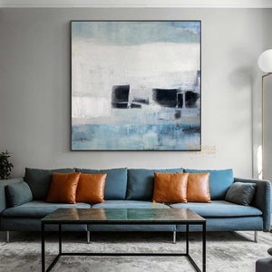 Light Blue Abstract Painting Black Modern Original Artwork Modern White ...