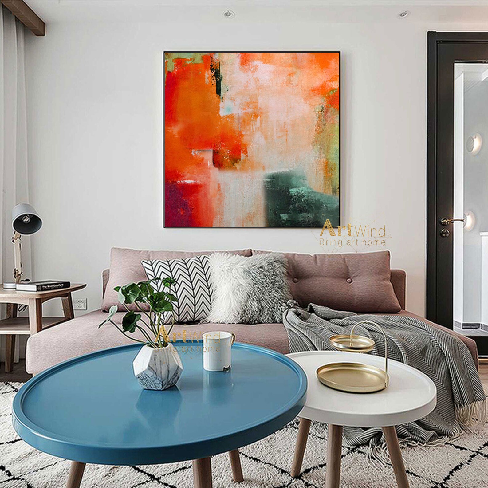 Large Red Abstract Canvas Art Green Modern Wall Art Colorful | Etsy