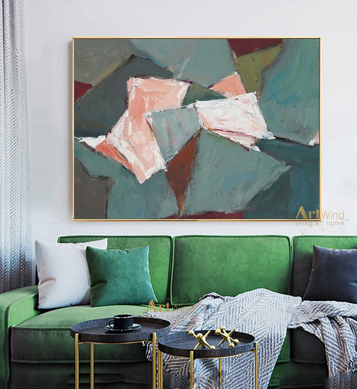 Large Green Abstract Canvas Art Light Green Minimalist | Etsy