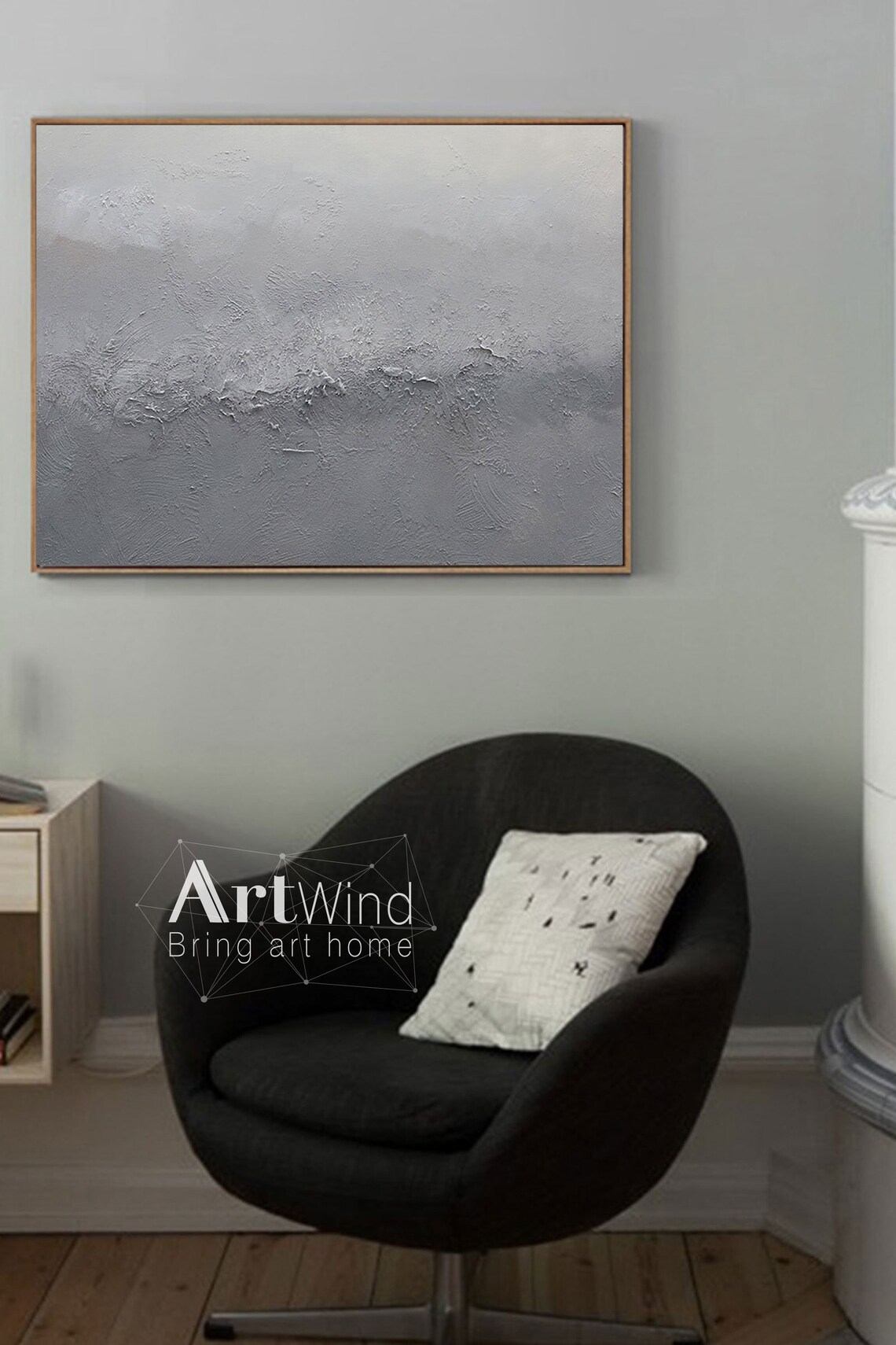 Grey Minimalist Abstract Canvas Art Gray Waves Painting Gray | Etsy