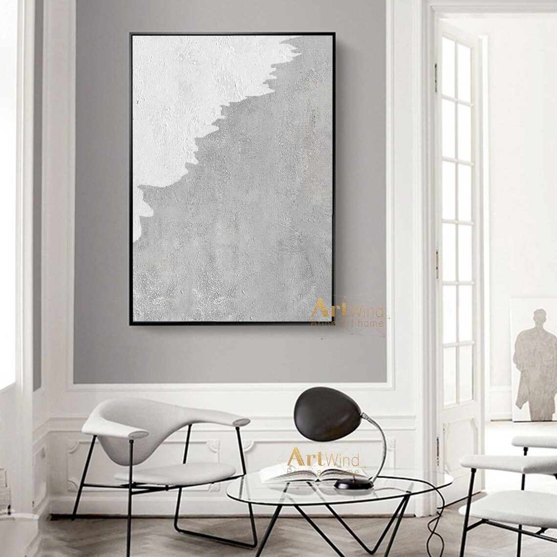 Seaside Abstract Painting Large White And Black Art Modern | Etsy