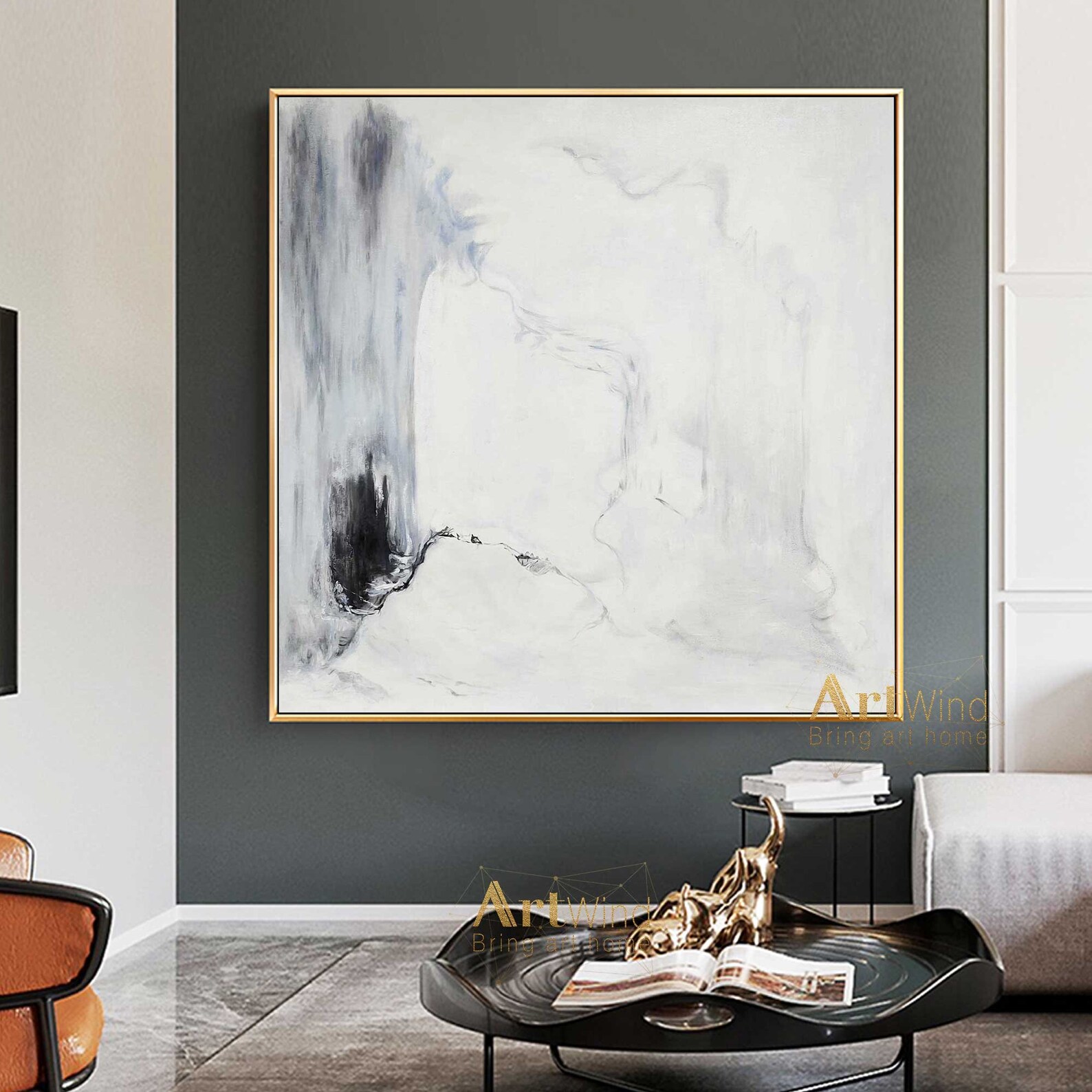 Original Abstract Canvas Art Grey Wall Art Large Contemporary - Etsy