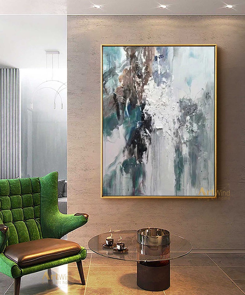 Large Cyan Abstract Canvas Art Green Original Abstract | Etsy