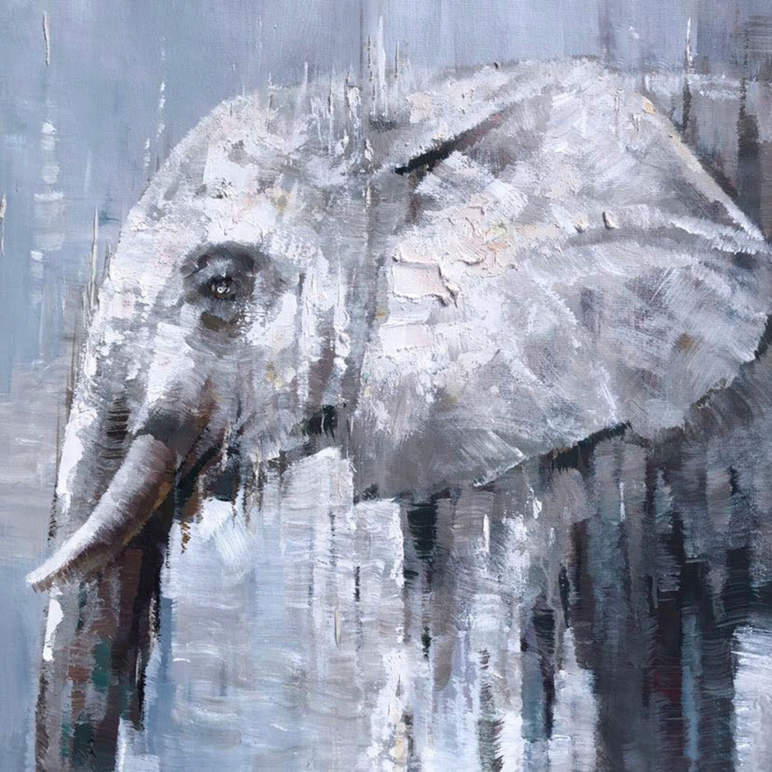 Blue Gray Elephant Painting Grey Original Animal Painting | Etsy