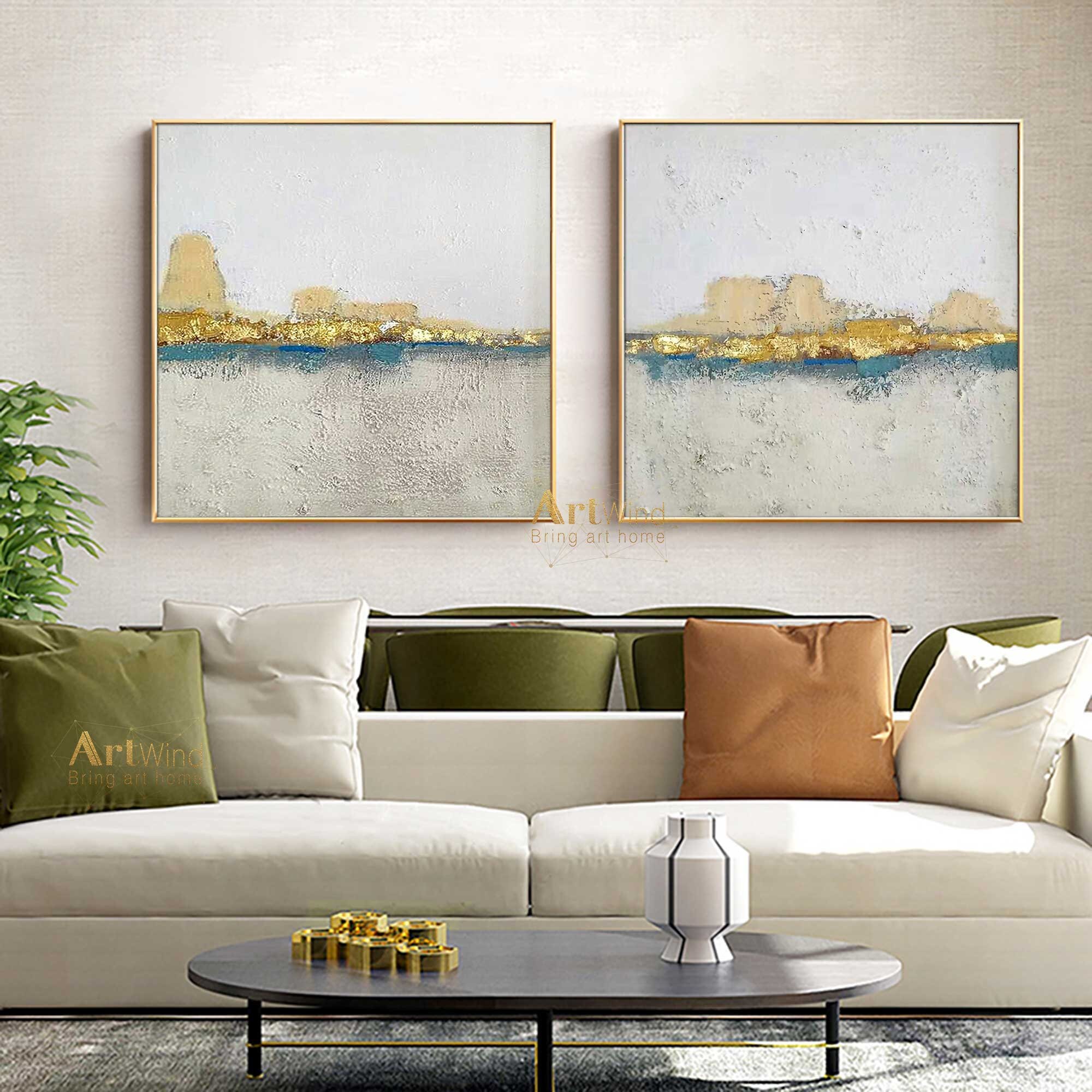 Set of 2 Large Abstract Painting on Canvas Gold Painting - Etsy