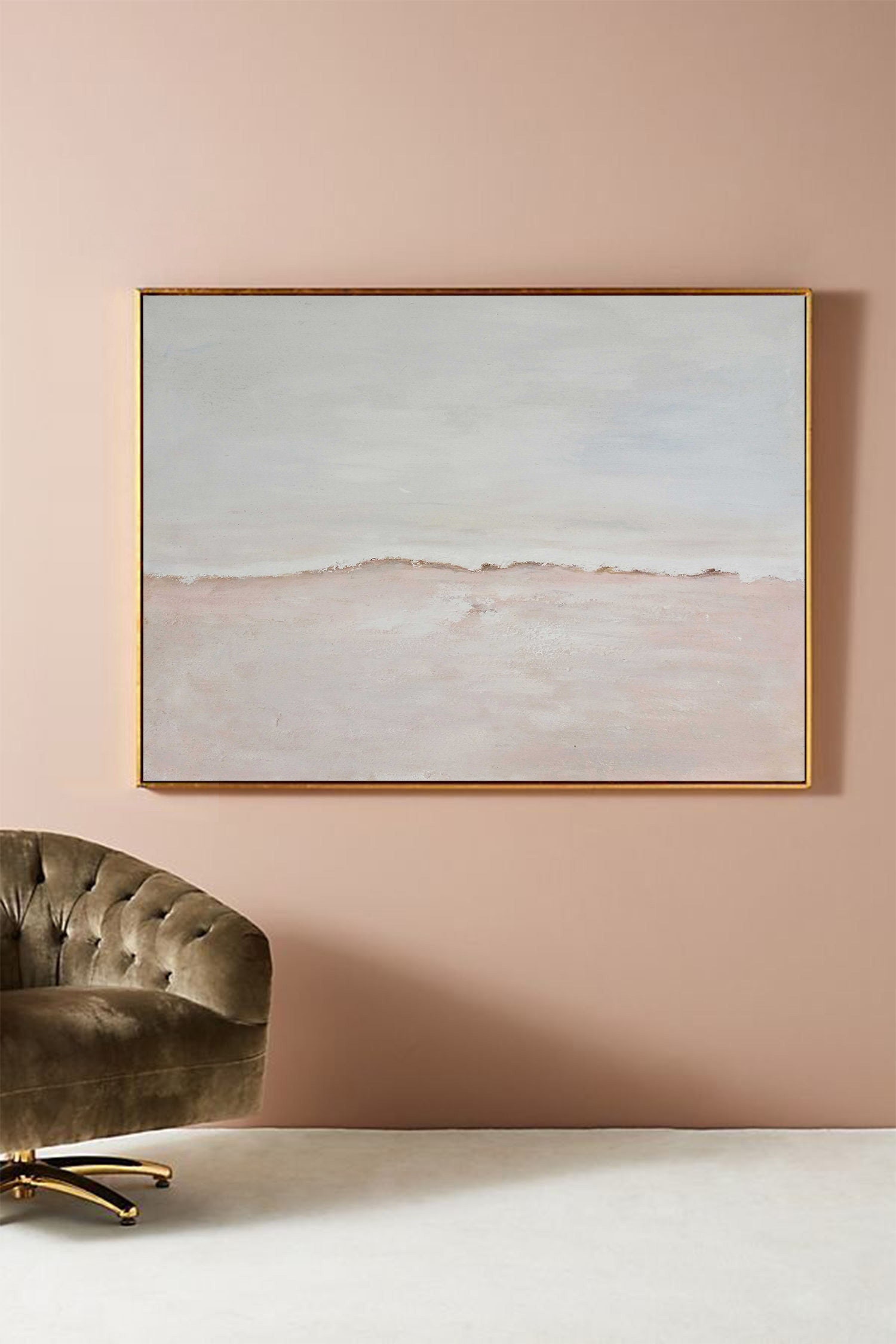 Large Pink Seascape Painting White Modern Wall Art Seaside - Etsy Hong Kong