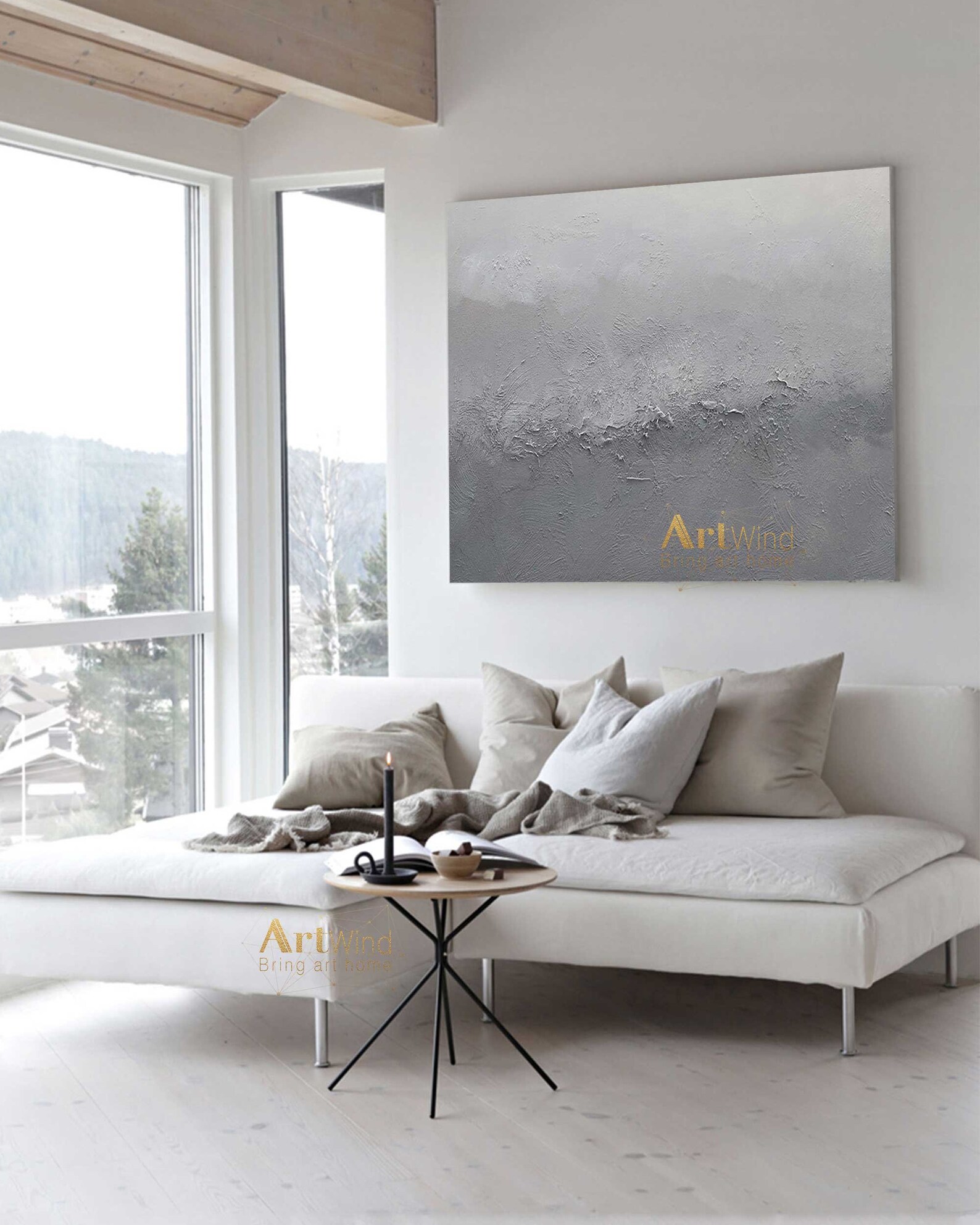 Grey Minimalist Abstract Canvas Art Gray Waves Painting Gray | Etsy