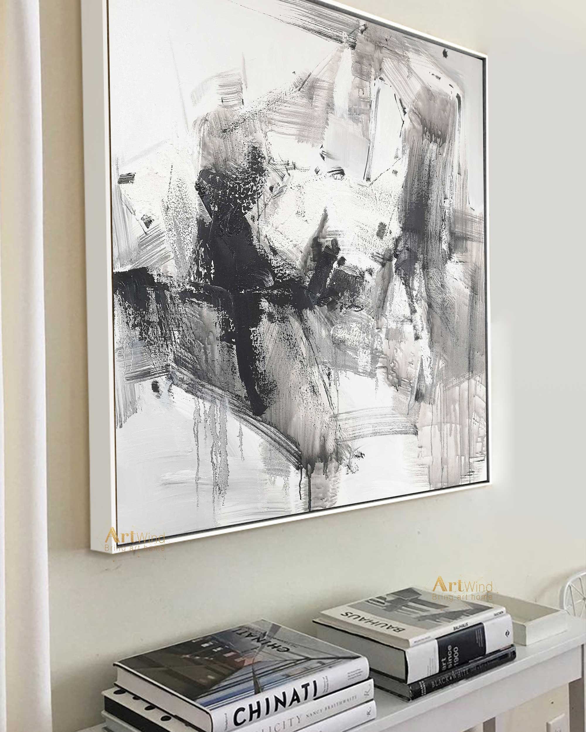 Big Minimalist Painting Gray Abstract Canvas Art Black And | Etsy