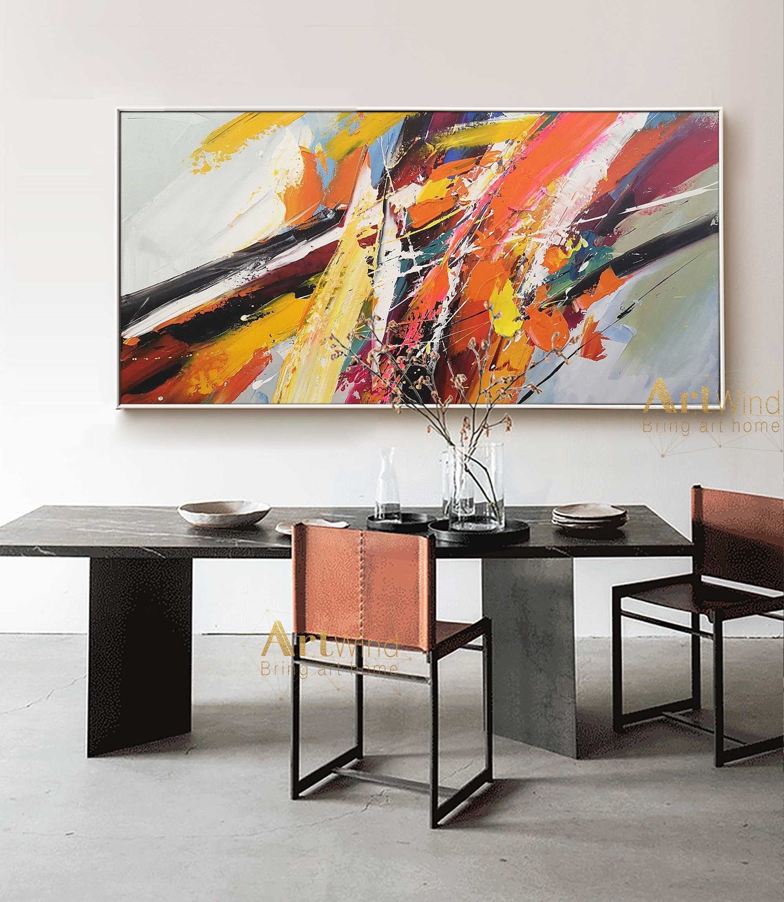 Large Original Colorful Painting Yellow Abstract Canvas Art - Etsy