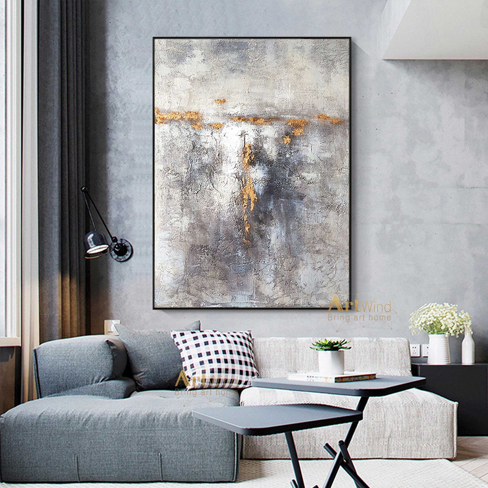 Großes abstraktes Gemälde auf Leinwand graue Acryl leinwand - Etsy.de