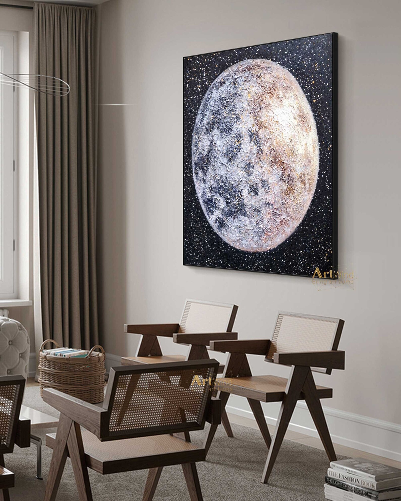 Large Moon Painting Black Canvas Art Landscape Painting Grey - Etsy