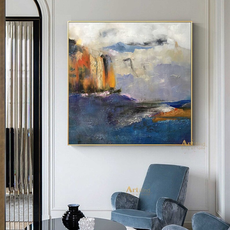 Navy Blue Painting Nature Canvas Art Seaside Painting Ocean | Etsy