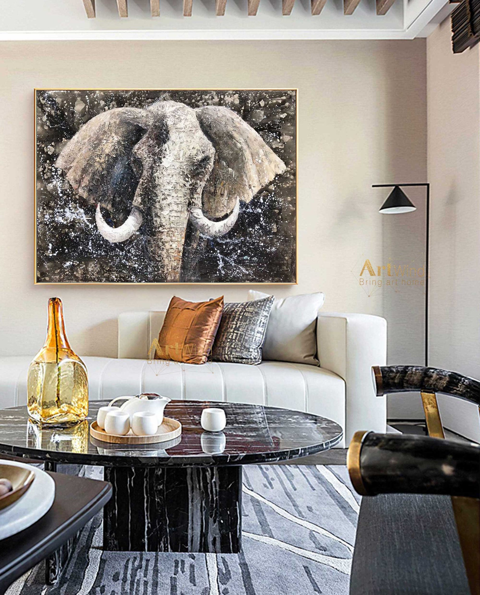 Black Original Elephant Painting Grey Elephant Canvas Art - Etsy