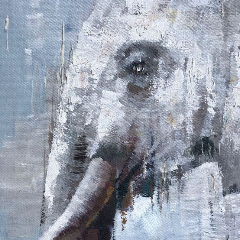 Blue Gray Elephant Painting Grey Original Animal Painting | Etsy