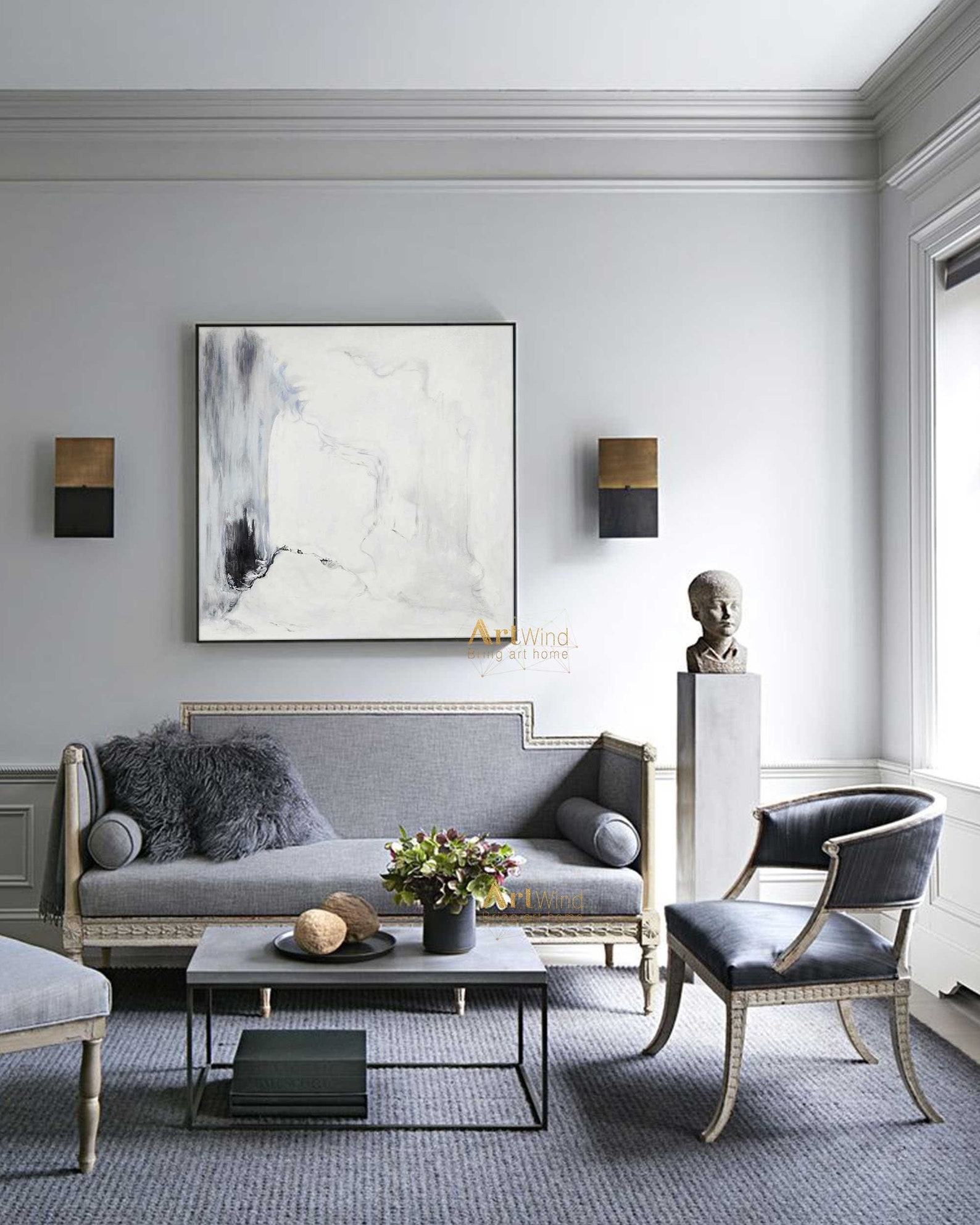 Original Abstract Canvas Art Grey Wall Art Large Contemporary - Etsy