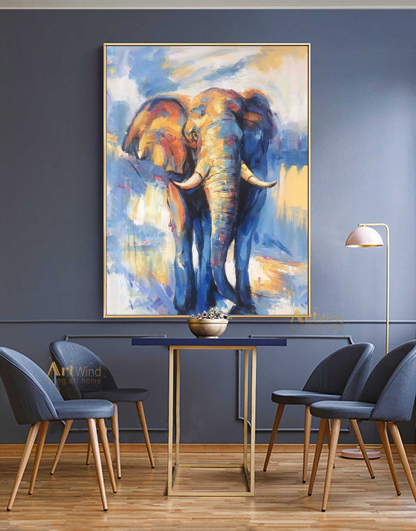 Large Blue Elephant Paintings on Canvas Animal Original - Etsy