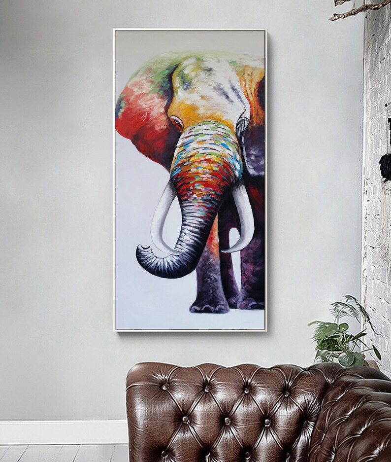 Large Elephant Painting Elephant Canvas Art Colorful Original - Etsy
