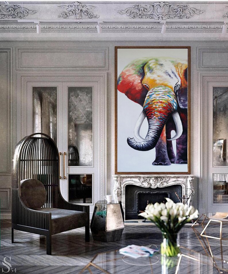 Large Elephant Painting Elephant Canvas Art Colorful Original - Etsy