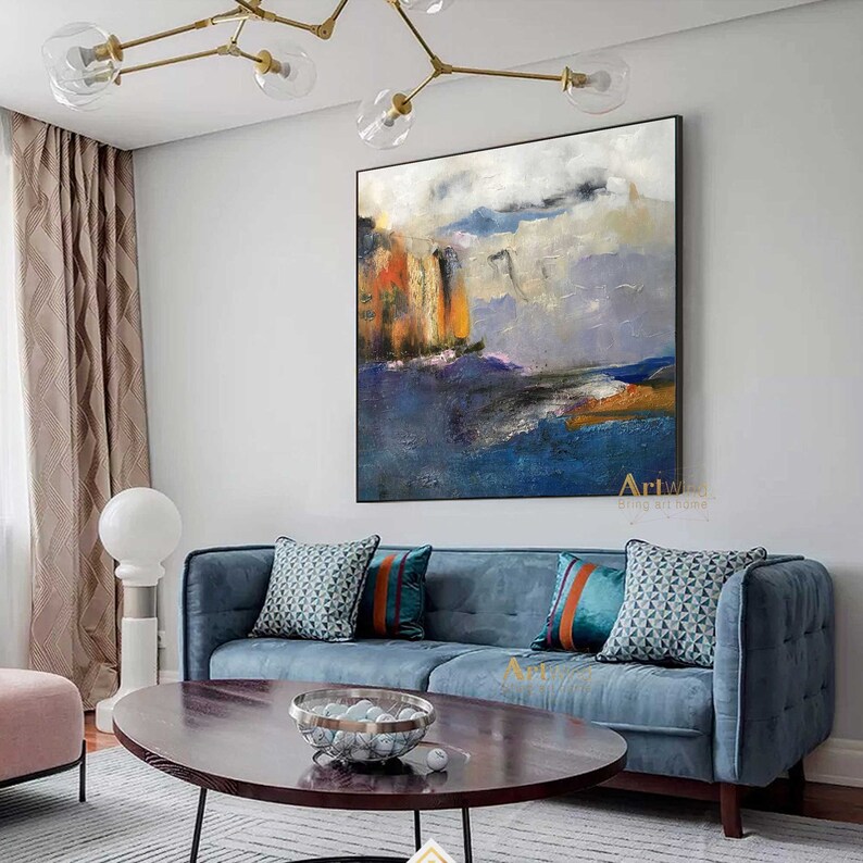 Navy Blue Painting Nature Canvas Art Seaside Painting Ocean | Etsy