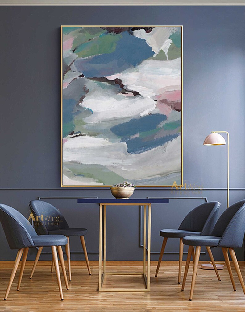 Large Navy Blue Abstract Painting White Modern Original - Etsy