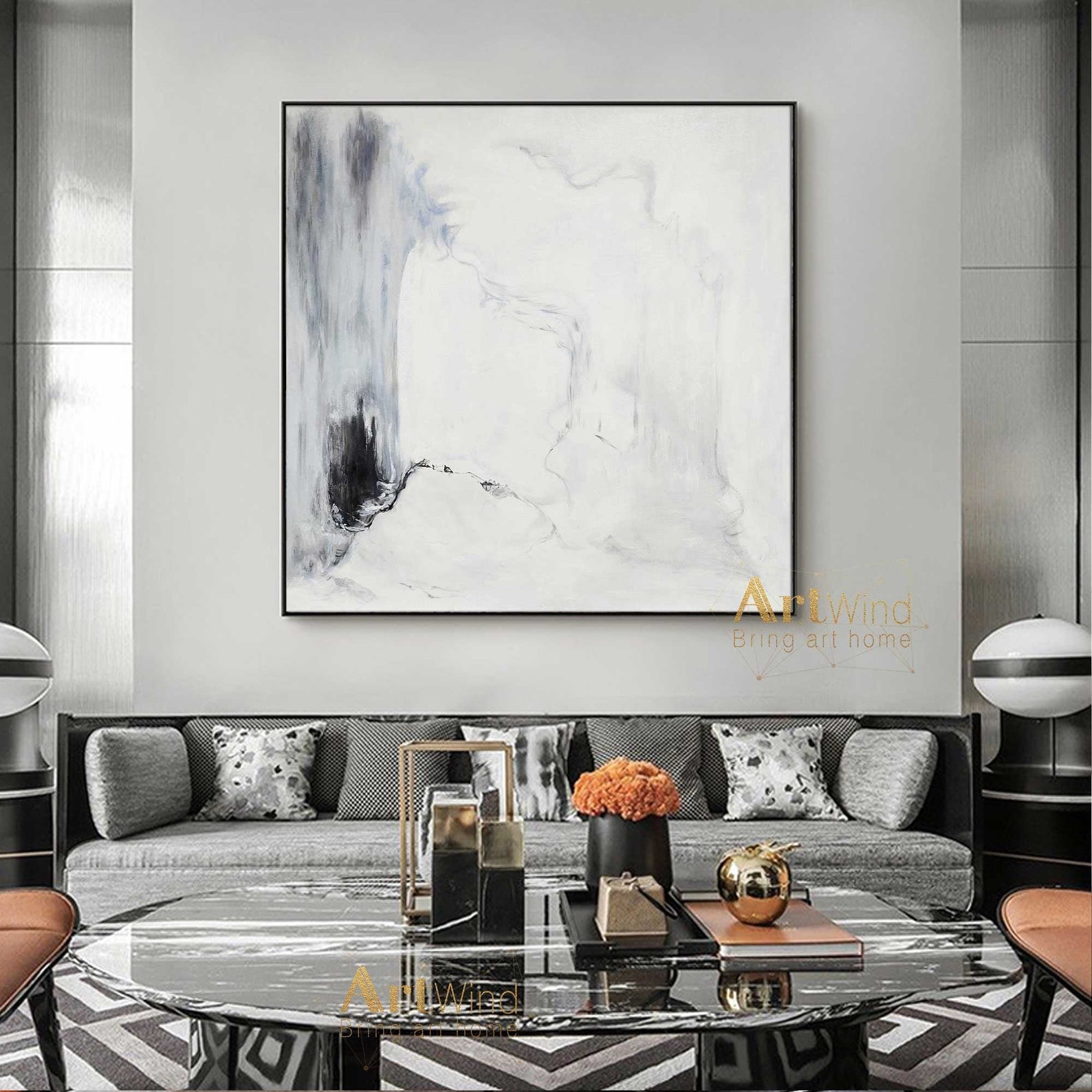 Original Abstract Canvas Art Grey Wall Art Large Contemporary - Etsy